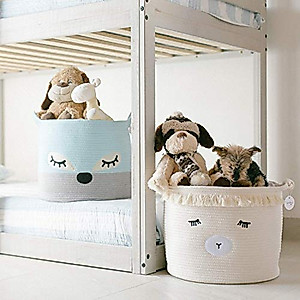 Woven Baby Basket for Nursery - Cute Blue Fox Baby Laundry Basket for Blankets, Stuffed Animal Toy Basket Storage with Handles, Large Decorative Baby Hamper Basket for Organizing Baby Shower