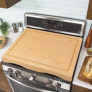 YUHFERA Stove Cover Board for Gas Stovetop - Raised Cutting Board with Legs and Juice Grooves, Adjustable Noodle Board Stove Cover for RV Stove Top (29.5" x 21.2")