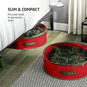 ZOBER 2-Pack Christmas Wreath Storage Container Clear Top 24-Inch, Breathable Non-Woven Material - Dual-Zippered Holiday Wreath Storage Bag & Durable Handles, Protect Artificial Xmas Wreaths