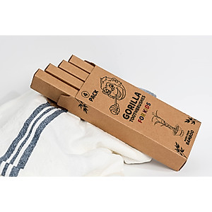 Kid's 4 Pack - Gorilla Bamboo Toothbrush Soft Natural Bristle for Sensitive Gums - Eco Friendly Recyclable Biodegradable Sustainable Products Helping to Save The Planet - One Toothbrush at a Time
