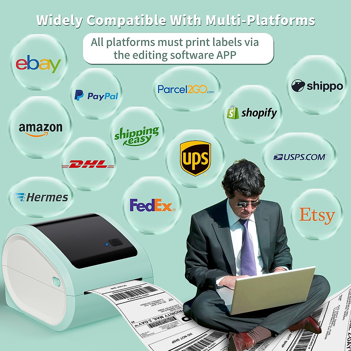 ASprink Bluetooth Thermal Label Printer 4X6 - Wireless Shipping Label Printer for Small Business Packages - Thermal Label Printer Bluetooth, Shipping Label Printer Compatible with iPhone, USPS, Amazon