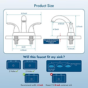 Cinwiny 4 Inch Centerset Bathroom Sink Faucet 2 Handle Vanity Faucet Bathroom Faucet Deck Mount Lavatory Faucet with Pop up Drain Assembly,Brushed Gold