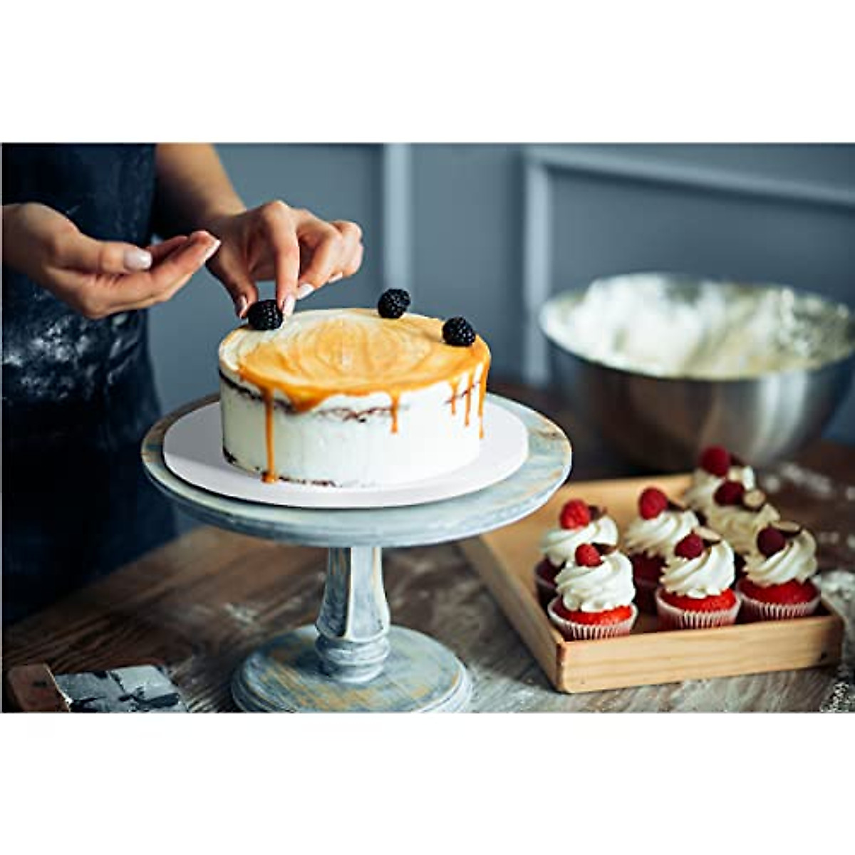 White Cake Drums Round 10 Inch Cake Boards with 1/2-Inch Thick Smooth Edges for Multi Tiered Birthday Wedding Party Cakes Drum Board