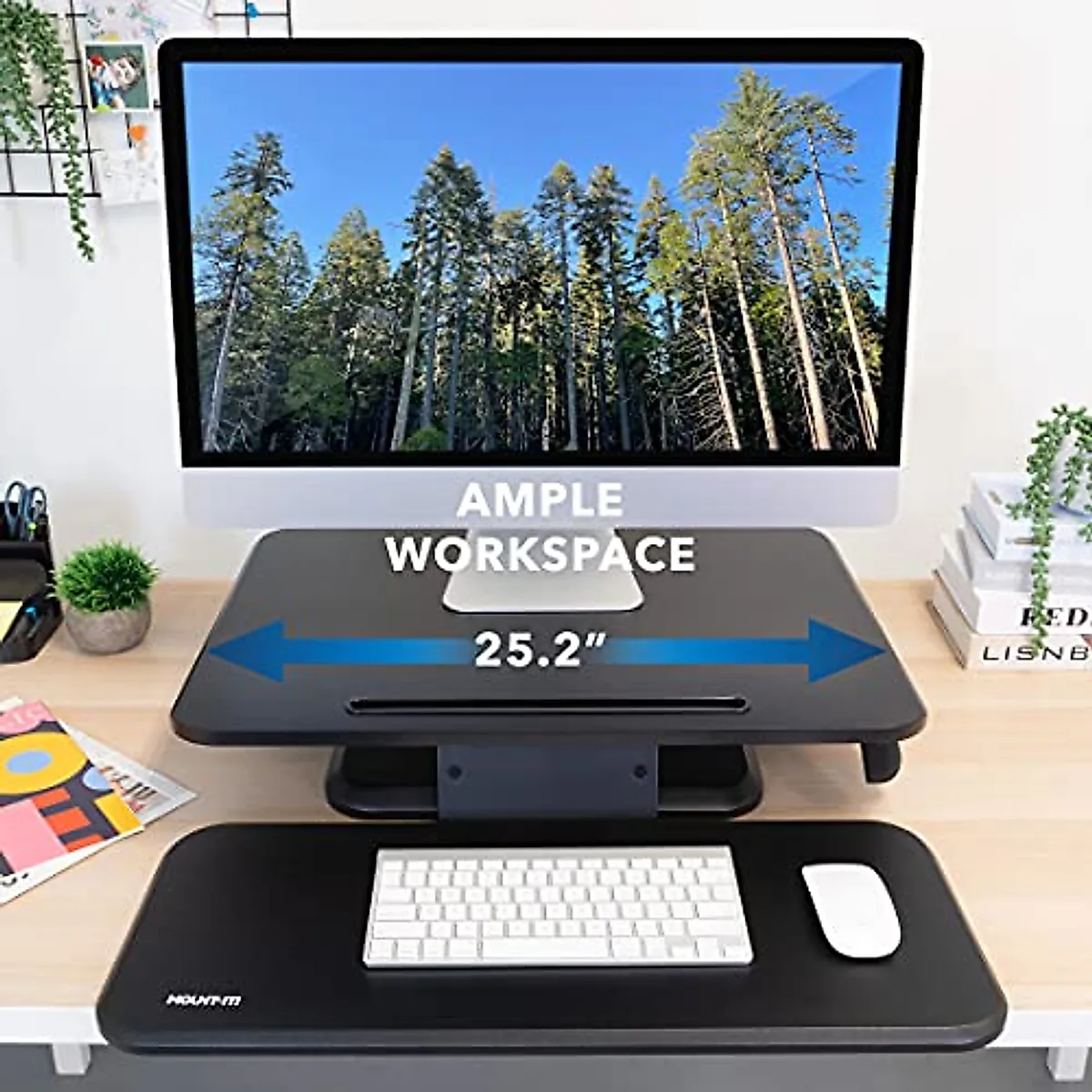 Mount-It! Height Adjustable Standing Desk Converter, 25” Wide Desktop - Sit-Stand Converting Desks with Gas Spring for Home, Office - Stand-Up Computer Workstation Desktops