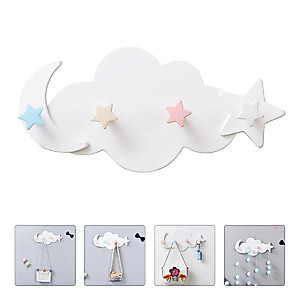 Unomor 2pcs Star Moon Hook Entryway Organizer Cute Wall Hooks Coat Hanger Wall Mount Coat Hooks Bathroom Hooks Towels Small Sticky Hooks Towel Rack White The Clouds Nightgown Plastic