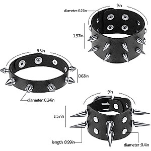 Hicarer 6 Pcs Spiked Studded Bracelets Punk Leather Rivets Bracelet Cuff for Men Women Halloween Accessories(Classic Style)