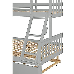 DEYOBED Twin Over Full Convertible Wooden Bunk Bed with Trundle - Versatile Bedding Solution for Kids, Teens, and Adults, Maximizing Space and Comfort in Bedrooms