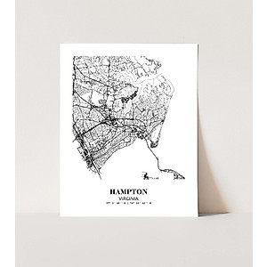 Eleville 18X24 Unframed Hampton Virginia City View Abstract Road Modern Map Art Print Poster Wall Office Home Decor Minimalist Line Art Hometown Housewarming wgn630
