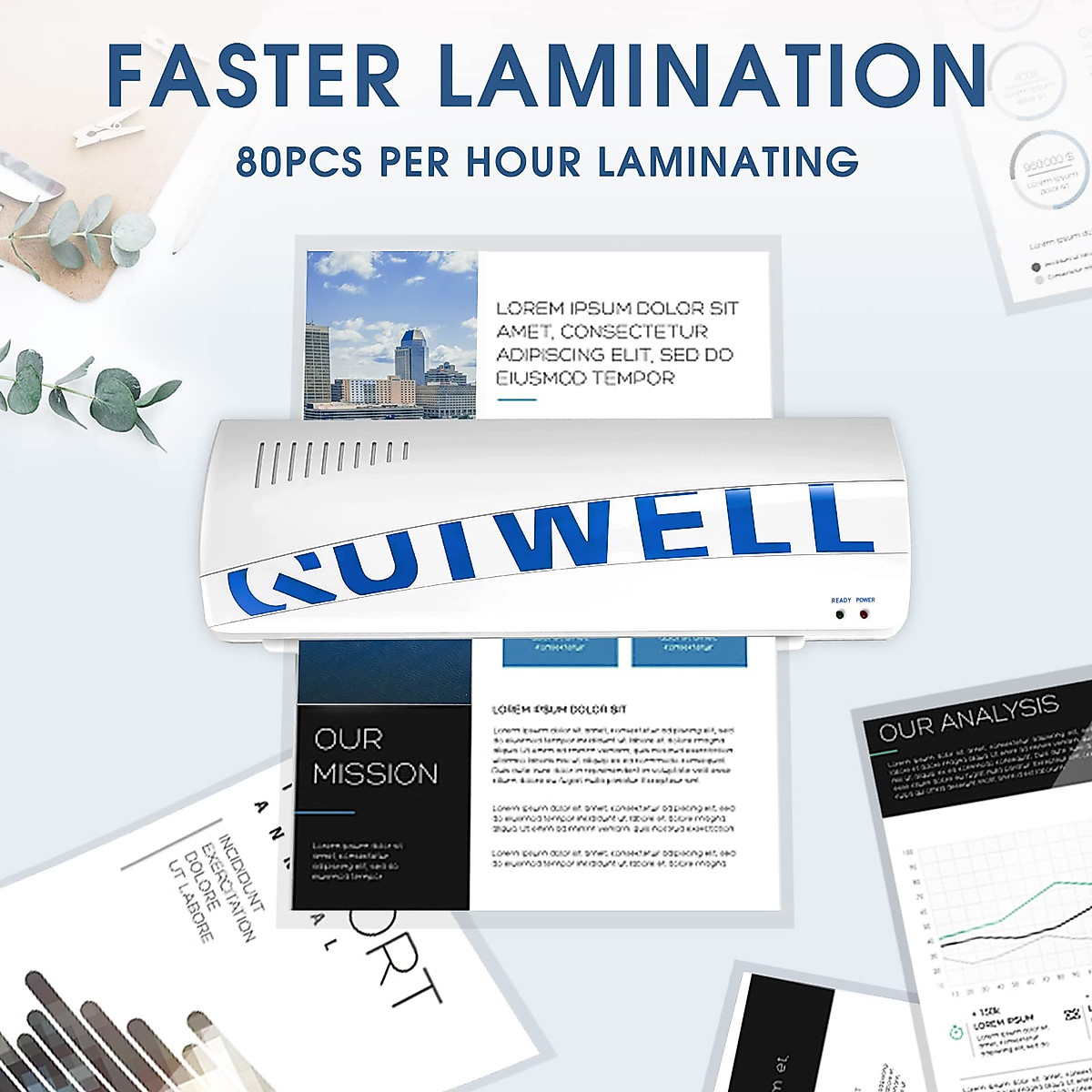 QUIWELL 9 in 1 Laminator, Laminator Machine with 20 Laminating Sheets, 9 Inches Thermal Laminating Machine with Paper Trimmer, Corner Rounder, Hole Punch, Bonus Busy Book for Home Office School Use