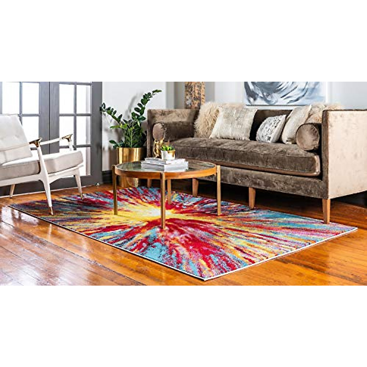 Unique Loom Lyon Collection Modern Abstract Tie-Dye Fireworks Area Rug, 5 x 8 Feet, Multi/Blue