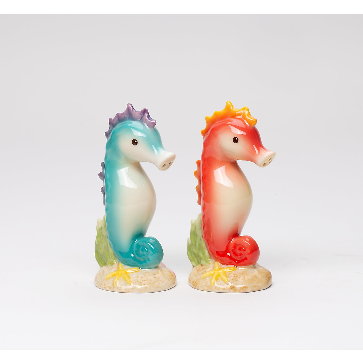 Fine Porcelain Colorful Seahorse Salt & Pepper Shakers Set, 4" H