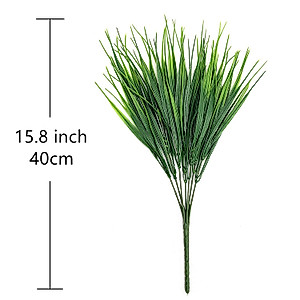 Artificial Plants, Fake Plastic Greenery Faux Shrubs Bushes Wheat Grass Outdoor Window Box Verandah Hanging Planter Decor Indoor Outside Home Garden UV Resistant Wedding DIY Decoration - 4 Pcs