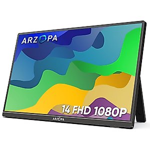 ARZOPA Portable Monitor Kickstand, 14.0" Ultra Slim Portable Laptop Monitor FHD 1080P External Display with Dual Speakers Second Screen for Laptop PC Phone Xbox PS4/5 Switch-A1S