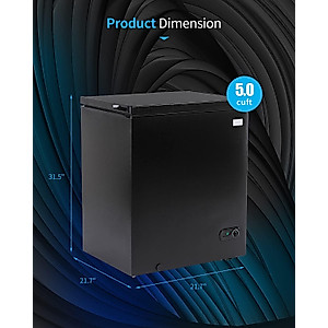 Muhub 5.0 Cu.Ft Chest Freezer,Deep Freezer with Removable Basket,Compact Freezer with Top Open Door, Adjustable Temperature, Low noise，Suitable for Kitchen Dorm Garage and Shed，Black