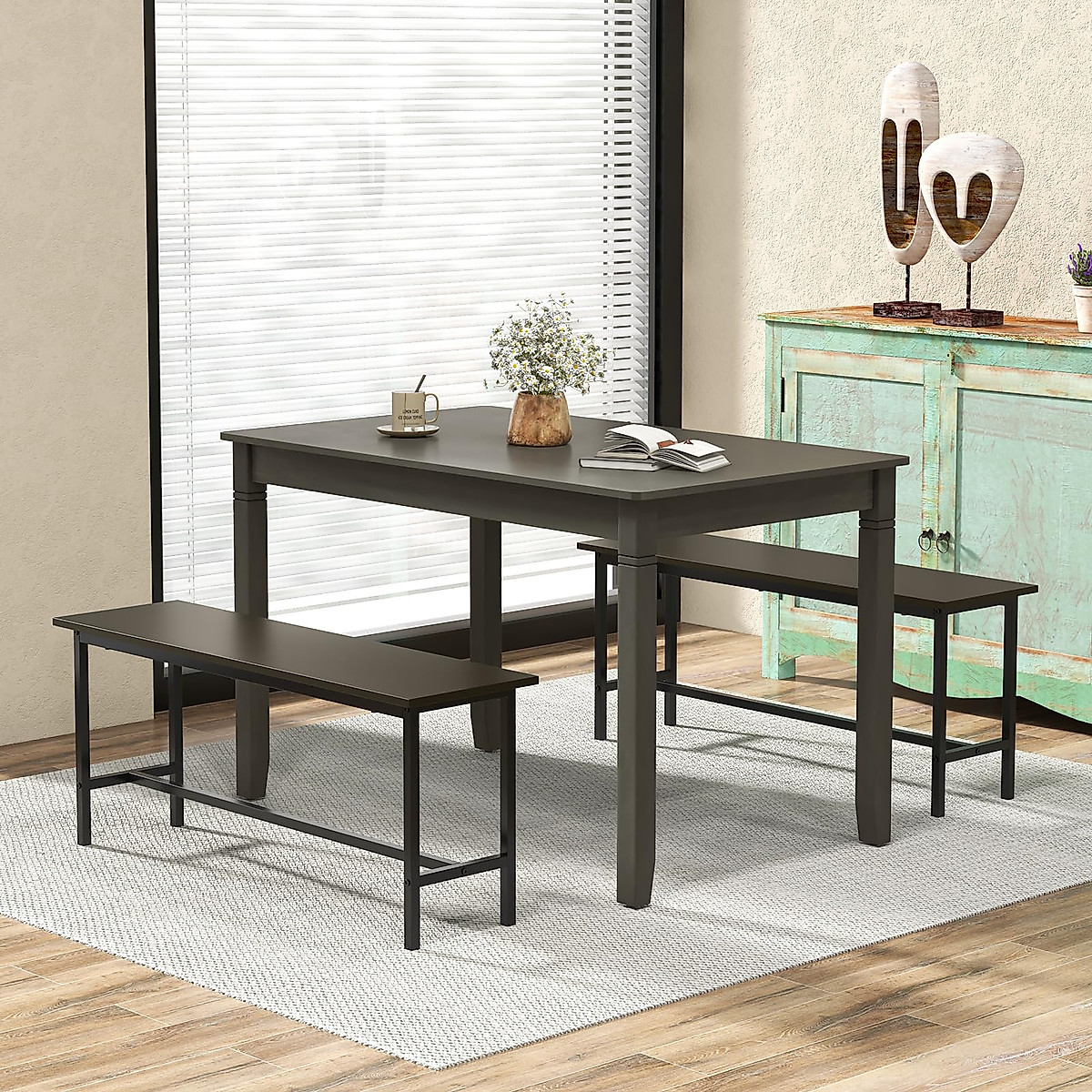 Giantex Dining Table for 4 People, 48” x 29” Kitchen Table with Wood Legs, Rectangular Dinner Table for Small Space, Apartment, Living Room, Dinette Table, Load 330 Lbs, Dining Room Table (Grey)