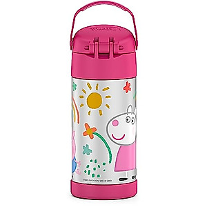 THERMOS FUNTAINER Water Bottle with Straw - 12 Ounce, Peppa Pig - Kids Stainless Steel Vacuum Insulated Water Bottle with Lid