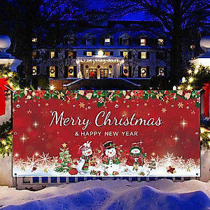 Christmas Snowman Garage Door Banner Cover 6 x 13 ft, Extra Large Fabric Winter Snowman Christmas Backdrop Photo Booth Background Yard Sign for Xmas Holiday Winter New Year Eve Party Supplies
