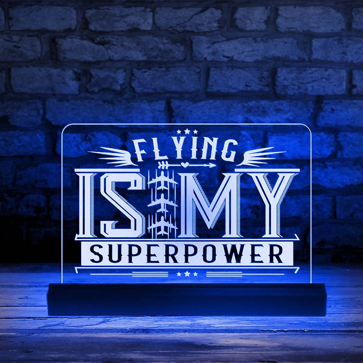 The Geeky Days Flying is My Superpower Optical Illusion Light LED Lamp Aircraft Pilot Custom Desktop Night Lamp with Color Changing USB 3D Beside Lamp Aviator Gift(White)
