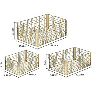 MyGift Gold Wire Small Baskets for Organizing, Nesting Decorative Metal Storage Bin with Handles, Set of 3