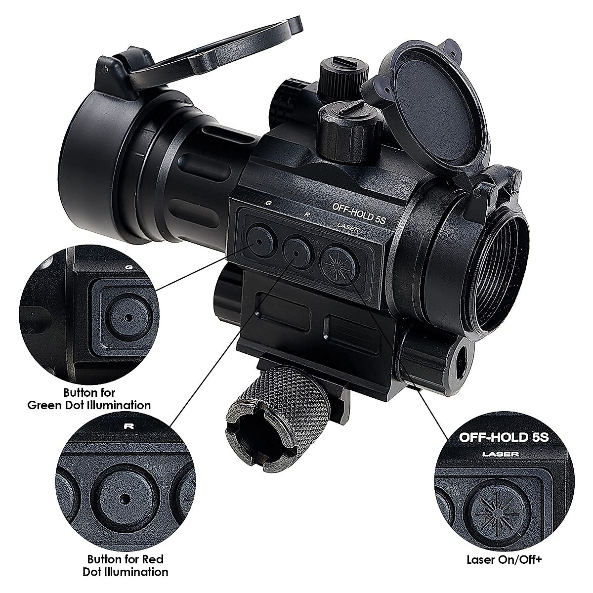 Airsoft Rifle Scope Tactical Compact, Red/Green DOT Sight, Scope with Integrated Green Laser for Rifles, with Picatinny Cantilever PEPR Mount, Side Red Green Dot and Green Aiming Laser Sight