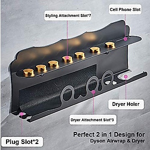Wall Mount Holder for Dyson Airwrap Styler, for Dyson Supersonic Hair Dryer, Organizer Stand Storage Rack for Curling Iron Wand Barrels Brushes Diffuser Nozzles for Home Bedroom Bathroom