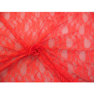 Discount Fabric Stretch Mesh Lace Light Red Floral Sheer Metallic Sheen A604