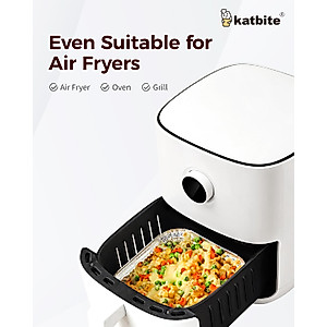 katbite Heavy Duty 8x8 Aluminum Pans with Clear Lids - 20-Pack, Premium Disposable Rectangular Baking Pans, Ideal for Air fryer, Cooking, Heating, Cake Storing & Food Preparation, Prepping Food