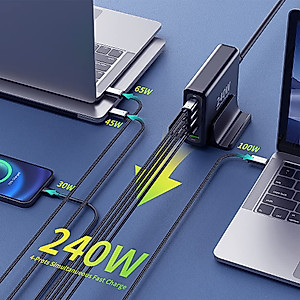 240W USB C Charger Station, Aftertop 5-Ports 200W PD 100W PPS 45W QC30W Laptop GaN Power Adapter for MacBook Pro/Air iPad iPhone 15 14 Plus 13 12 Pro Max Samsung Galaxy S23/S22 Pixel and More