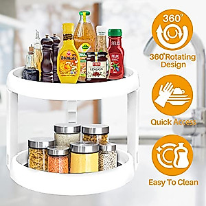 umicial Lazy Susan Organizer Turntable Organizer Lazy Susan Turntable for Cabinet Spice Spinner Spice Rack Organizer for Cabinet Spinning Rack 360 Rotating Non-Skid 2 Tier 10 Inch (White and Grey)