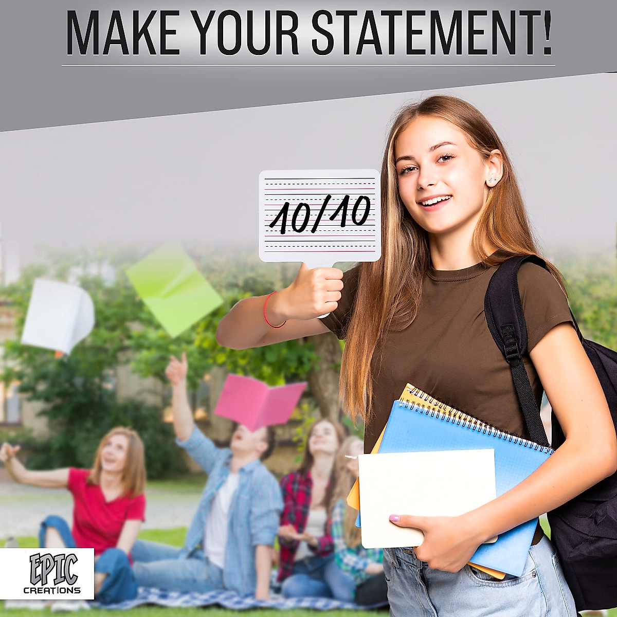 Epic Creations Dry Erase Paddles - 24 Pack 8.11 x 6.14 Inches - Double Sided Handheld Whiteboard - Dry Erase Signs - Hand Held White Board - Auction Paddles - White Board Paddles,Hand Dry Erase Board