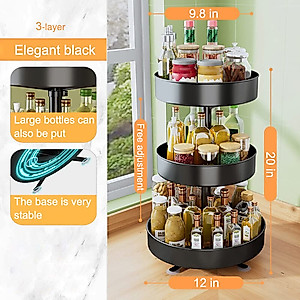 BULTIWEUD 3 Tier Lazy Susan Turntable Spice Rack Organizer Food Storage Container for Kitchen Cabinet, Spinning Organizer for Spices,Condiments,Black
