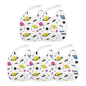 Kigai Cosmos Ufo Alien Baby Bibs for Baby Boy Girl, Waterproof Soft Cotton Washable Feeding Bibs Adjustable Snaps, Scraps Pocket, 2 Pack