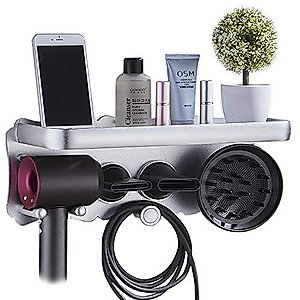 Hair Dryer Stand for Dyson Supersonic Hair Dryer Attachments, Fit 1 Diffuser, 2 Nozzles, Wall Mounted Holder Magnetic Rack with Storage Tray Shelf Organizer for Bathroom Bedroom Hair Salon Barbershop