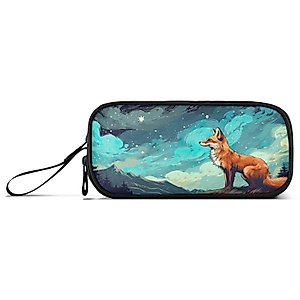 J JOYSAY Red Fox Night Sky Stars Pencil Case Pouch Big Capacity Pencil Bags with Zipper Portable Pencil Box Large Pen Bag for School College Office Travel