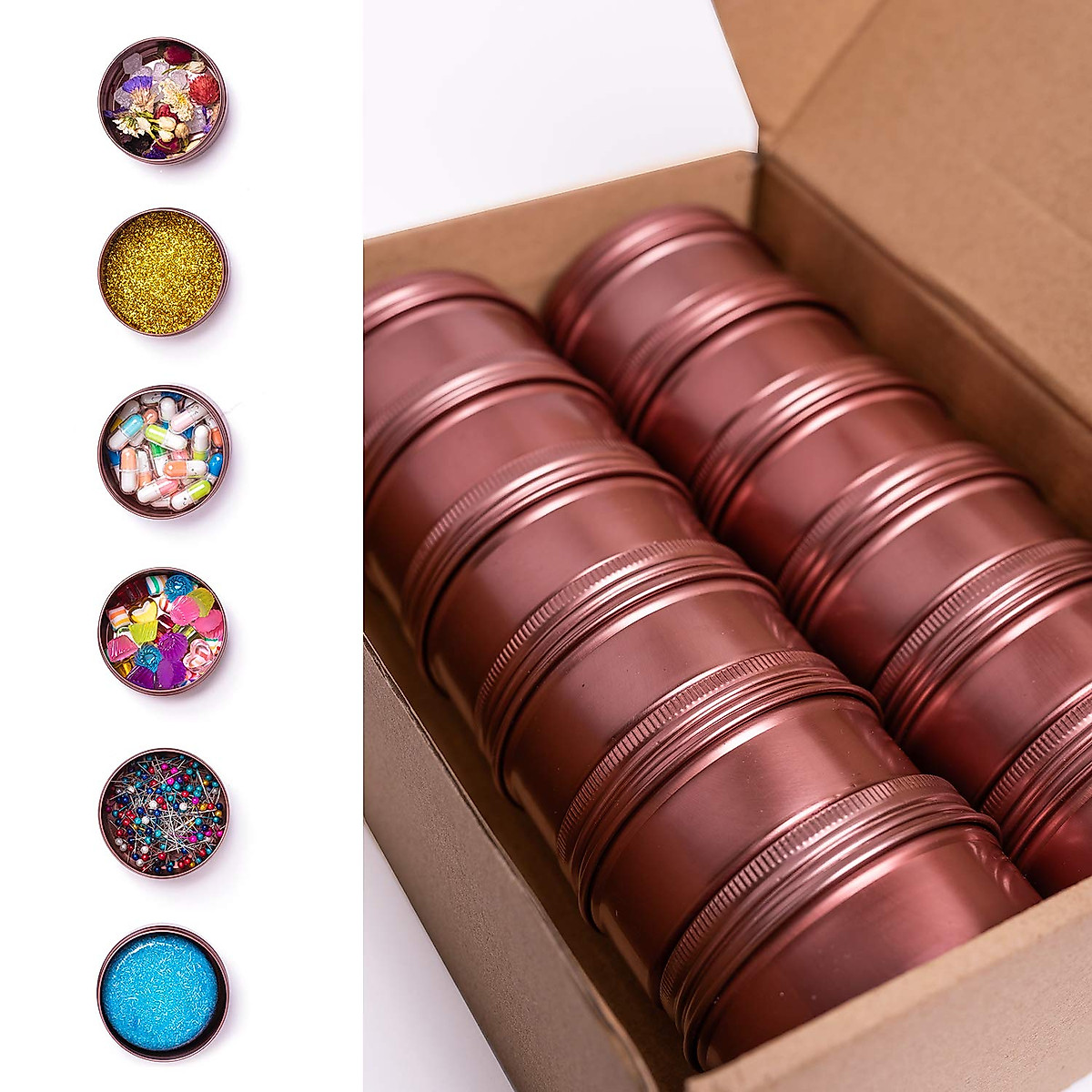 LIYAR 3 Ounce Tins Cans 3 Oz. Tins Containers Round Tins Metal with Lids Aluminum Metal Containers Metal Tins Jars for Balm,Candy,Salve,Candles,Pack of 20(Rosy Brown)