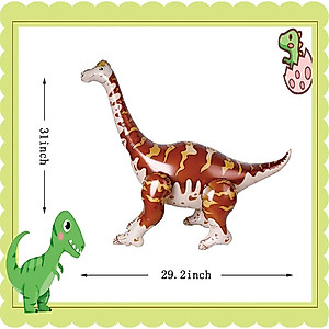 Dinosaur themed birthday party decorations, realistic Tyrannosaurus Rex, Brachiosaurus, Triceratops, dinosaur digital 2 balloons, and 20pcs dinosaur latex balloons, dinosaur themed arch pull banners