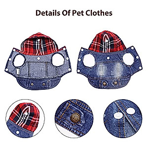 SILD Pet Clothes Dog Jeans Jacket Cool Blue Denim Coat Small Medium Dogs Lapel Vests Classic Hoodies Puppy Blue Vintage Washed Clothes (Plaid Hat,XS)