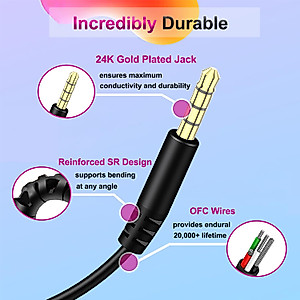 3.5mm Replacement Audio Cable for Beats Headphones Cord Wire Aux Cable Compatible with Beats Solo2 Solo3 Studio3 Wireless HD Pro by Dr. Dre Sony WH-1000XM4 WH-1000XM5 with In-line Mic & Volume Control