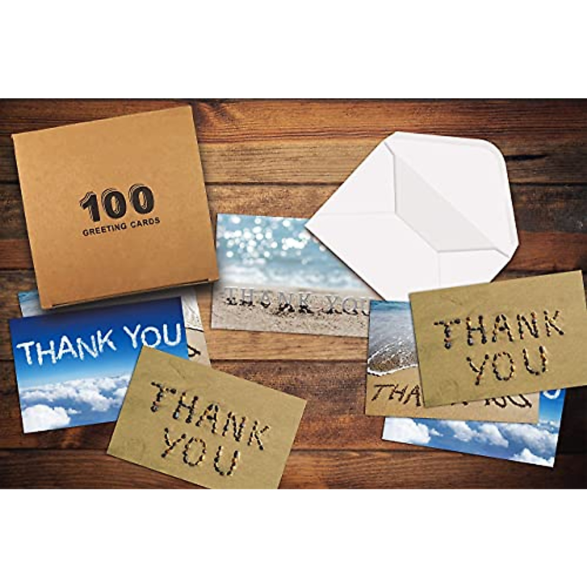 Thank You Cards with Envelopes (100 Pack), 4 Cover Designs, Blank Inside, by Better Office Products, All Occasions, Serenity Collection, 100 Pack