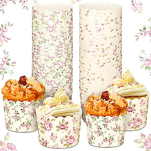 100 Pcs Vintage Floral Cupcake Wrappers, Floral Cupcake Baking Muffin Wrappers Pink Cupcake Liners Watercolor Tulip Cupcake Supplies for Wedding Birthday Tea Party Baby Shower
