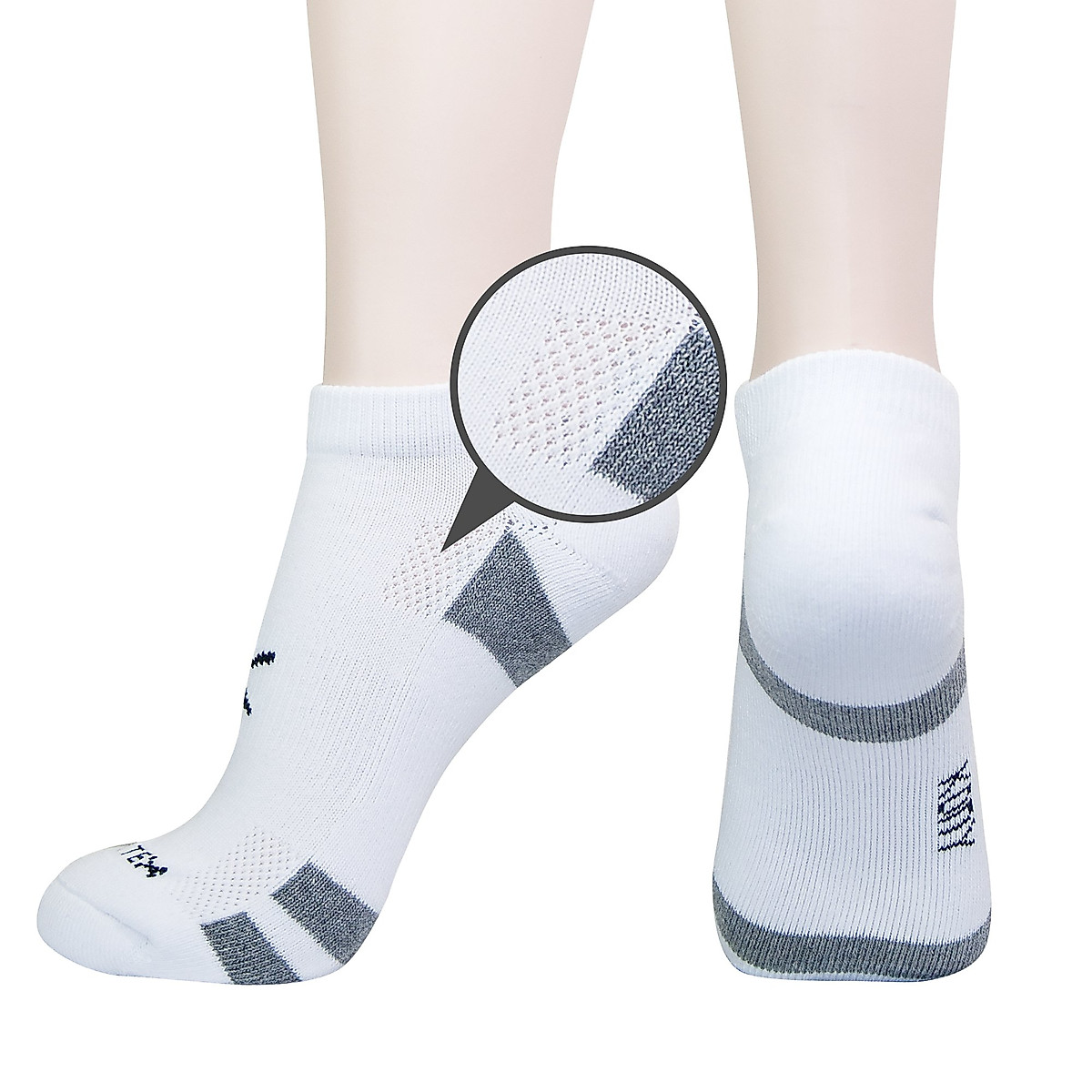 KONY Women's 6 Pairs Thick Cotton Cushioned Low Cut Ankle White Athletic Socks Mesh No Show Running Socks Size 6-9 (White - 6 Pairs)