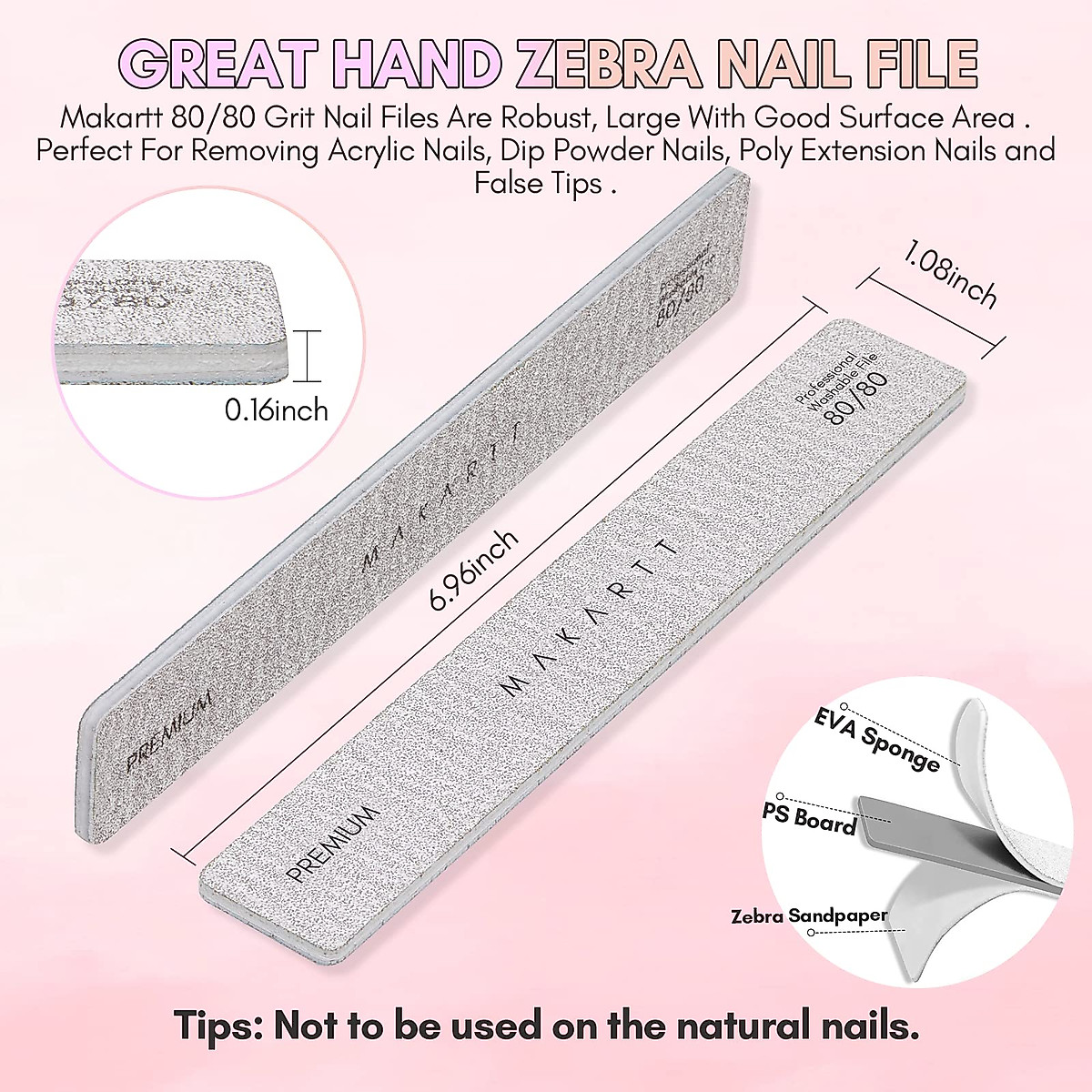 Makartt Nail File: 80 80 Grit Emery Boards for Nails, 10pcs Professional Washable Doubled Sides Coarse Toenail Filer Heavy Duty for Acrylic and Extension Gel Removal, Pedicure Manicure Tools