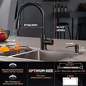 DAYONE Oil Rubbed Bronze Kitchen Faucet and Soap Dispenser, Bronze Kitchen Sink Faucet with Pull Down Sprayer, High Arch Single Handle Sink Faucet for Kitchen