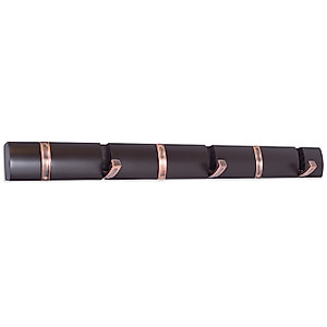 BIRDROCK HOME Wall Mounted Hooks - 6 Folding Coat and Hat Rack Hooks - Oil Rubbed Bronze Hooks - Brown Rail