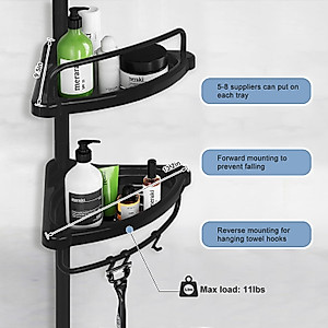 HAA Strong Shower Storage Caddy,SturdyTension Corner Pole Caddy,Commercial Grade Rustproof Bathroom Bathtub Adjustable Corner Rack (Black)
