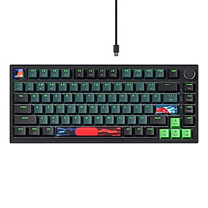 Fogruaden Wired 75% Percent Mechanical Keyboard Hot Swappable, Red Switch, RGB Backlit, 82 Keys TKL Mechanical Keyboard, NKRO Compact Gaming Keyboard, Volume Control Knob (Soundwave)