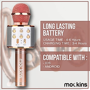 Mockins Rose Karaoke Microphone Wireless w/Built-in Speaker | Wireless Microphones Bluetooth Compatible w/iPhone & Android | Bluetooth Karaoke Microphone for Kids | Portable Microphone Karaoke Mic