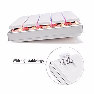 HUO JI 60% Compact RGB Wireless Mechanical Gaming Keyboard, Blue Switches, Bluetooth 5.0, Wired Keyboard 69 Keys for PC Tablet Laptop Cell Phone, White