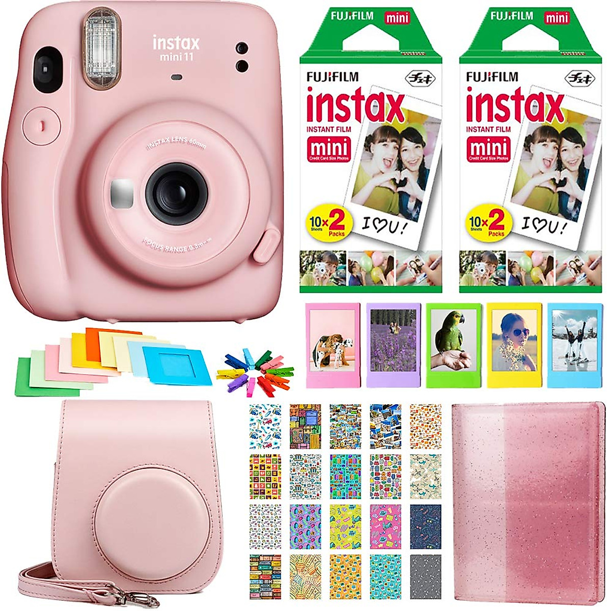 Fujifilm Instax Mini 11 Instant Camera - Lilac Purple (16654803) + 2X Fujifilm Instax Mini Twin Pack Instant Film (40 Sheets) + Protective Case + Photo Album - Instax Mini 11 Accessory Gift Bundle