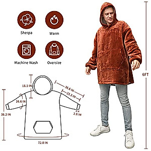 rericonq Blanket Hoodie, Oversize Hoodie Blanket Wearable For Women Man Teens,Warm Fleece Sweatshirt With Giant Pocket Thick Flannel Blanket Hooded